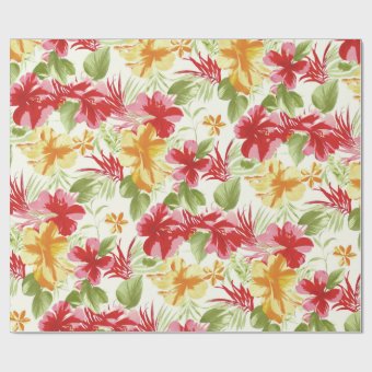 Tropical Hibiscus Hawaiian Floral Wrapping Paper | Zazzle