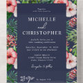 Tropical Hibiscus Modern Wedding Navy Blue All In One Invitation | Zazzle