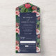 Tropical Hibiscus Modern Wedding Navy Blue All In One Invitation | Zazzle