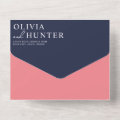 Tropical Hibiscus Modern Wedding Navy Blue All In One Invitation | Zazzle