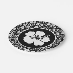 Tropical Hibiscus on Black Paper Plate | Zazzle