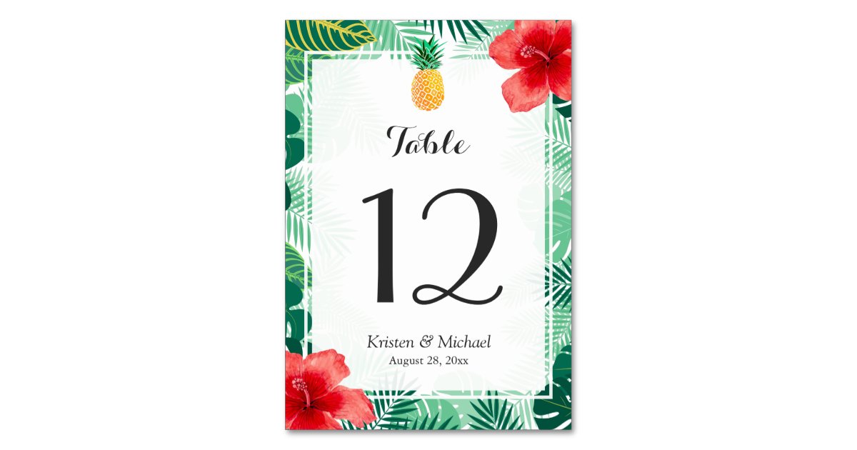 Tropical Hibiscus Pineapple Wedding Table Number | Zazzle