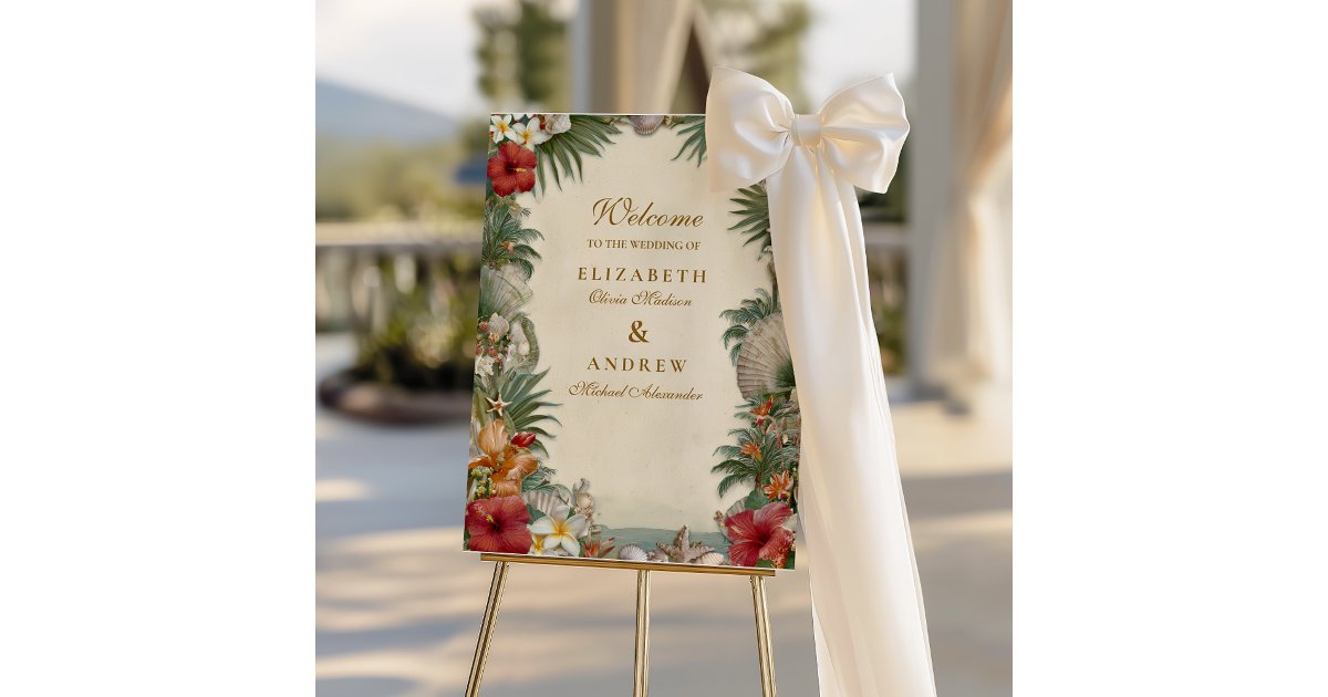 Tropical Hibiscus Seashell Wedding Foam Board | Zazzle