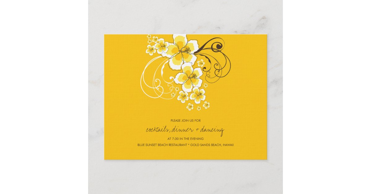 Tropical Hibiscus Yellow Wedding Reception Card | Zazzle