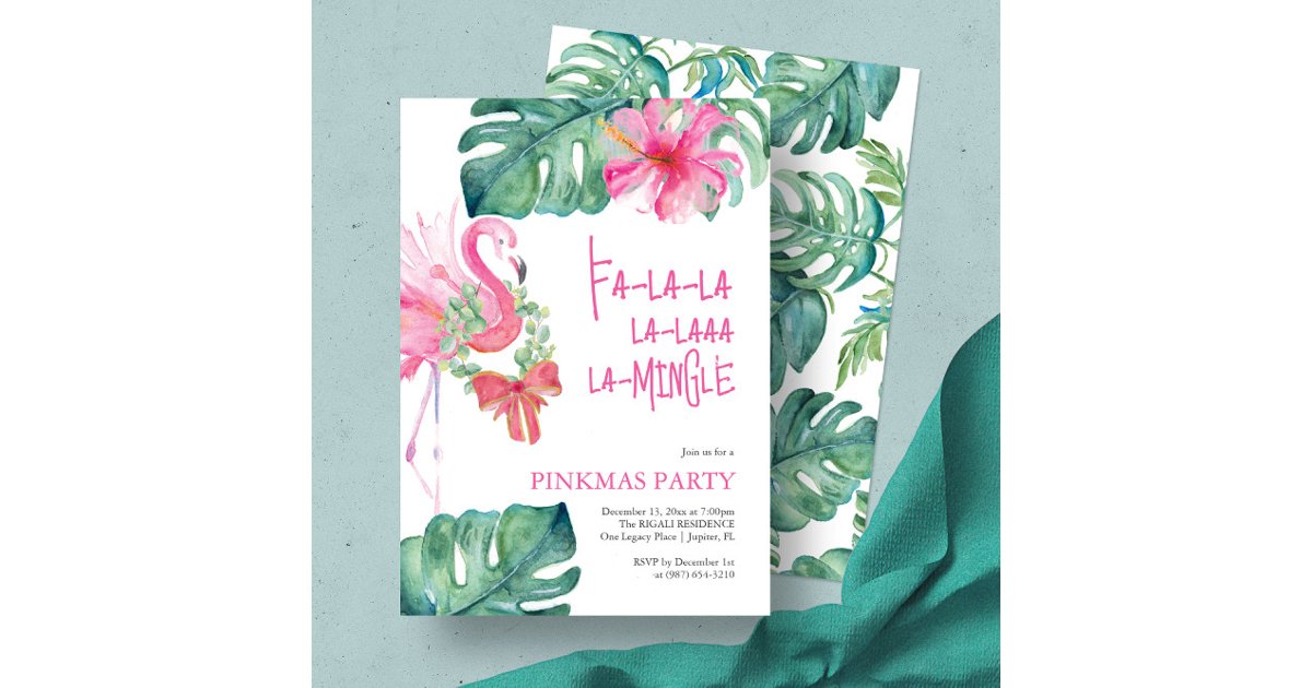 Tropical Holiday Party Watercolor Flamingo Invitation | Zazzle