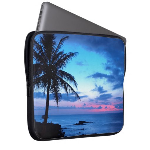 Tropical Island Beach Ocean Pink Blue Sunset Photo Laptop Sleeve | Zazzle