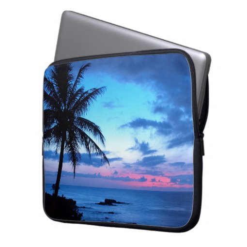 Tropical Island Beach Ocean Pink Blue Sunset Photo Laptop Sleeve | Zazzle