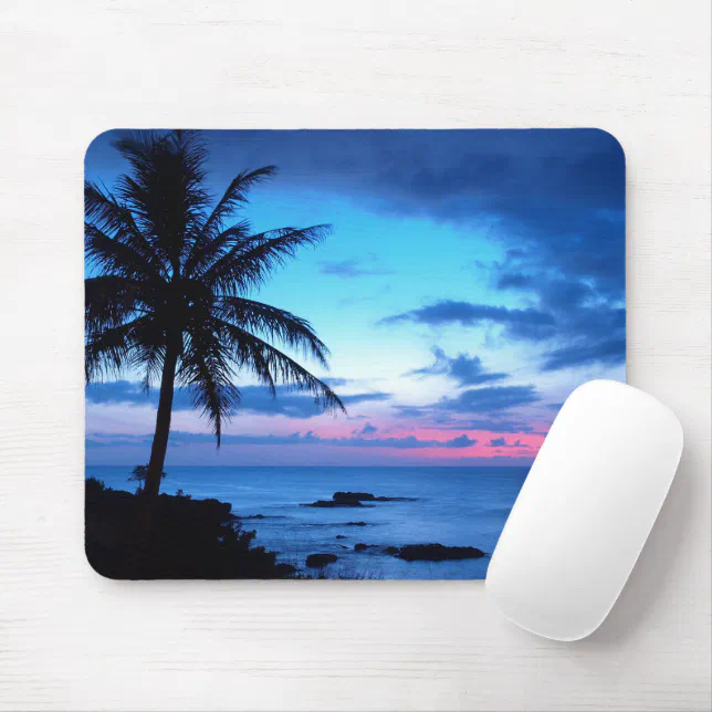 Tropical Island Beach Ocean Pink Blue Sunset Photo Mouse Pad | Zazzle