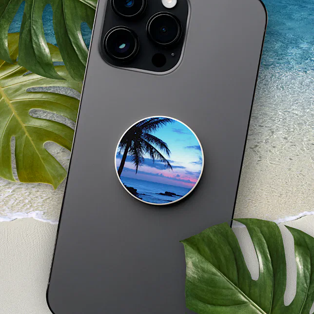 Tropical Island Beach Ocean Summer Sunset Photo PopSocket | Zazzle