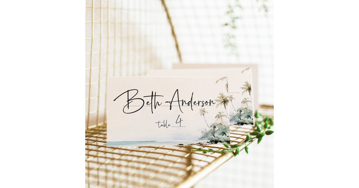 Tropical Island Beach Scene Place Card | Zazzle