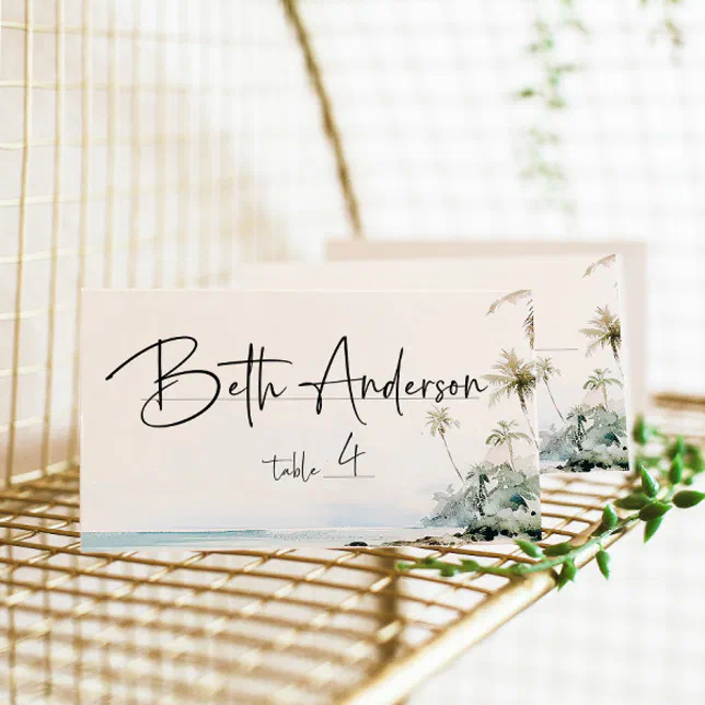 Tropical Island Beach Scene Place Card | Zazzle