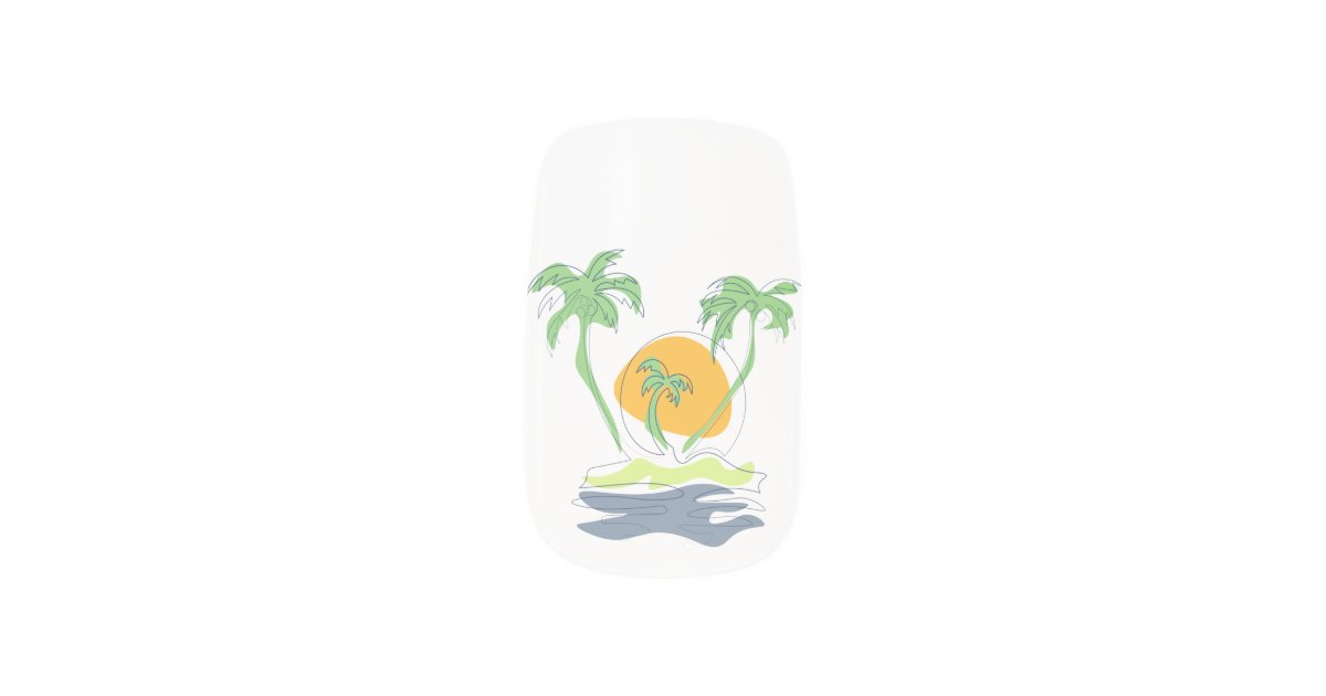 Tropical island beach scenery. Outline palm tree Minx Nail Art | Zazzle