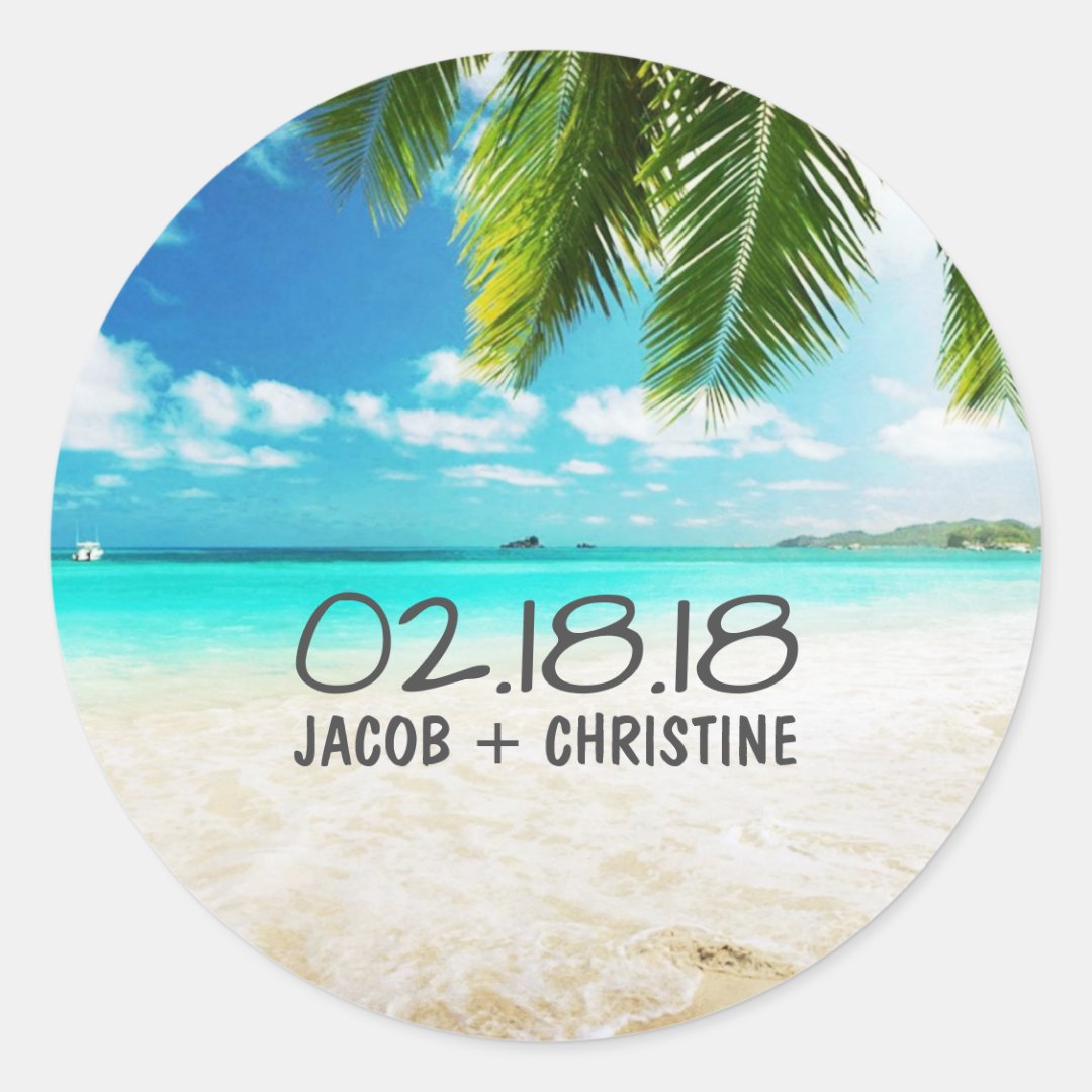 Tropical Island Beach Wedding Stickers | Zazzle