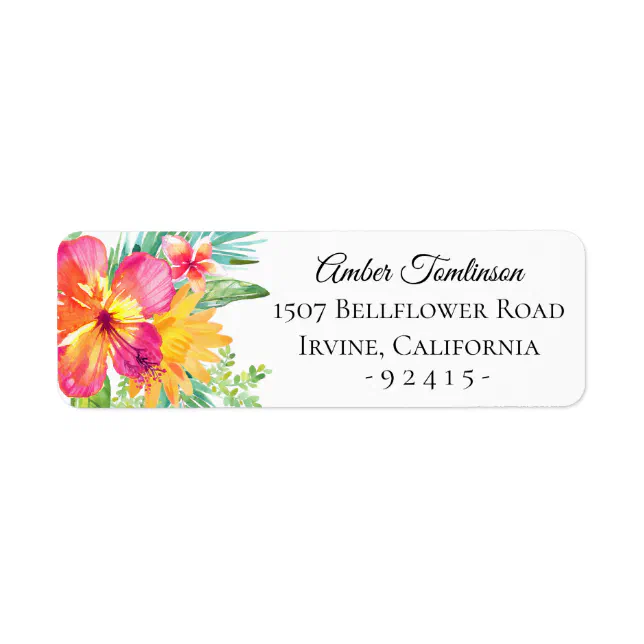 Tropical Island Floral Return Address Label | Zazzle