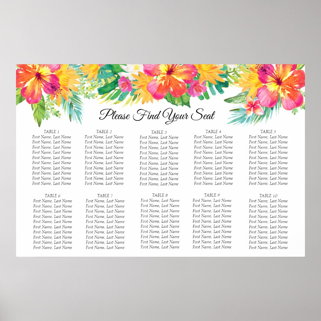 Tropical Island Floral Wedding Seating Chart | Zazzle