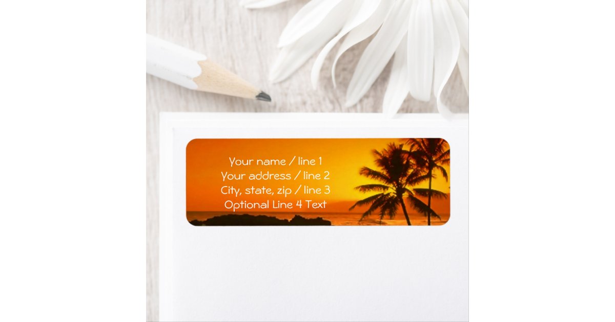 Tropical Island Palm Tree Sunset Address Labels | Zazzle