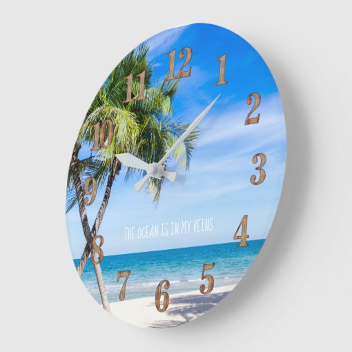 Tropical Island Palm Trees Ocean Caribbean Decor Large Clock | Zazzle