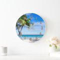 Tropical Island Palm Trees Ocean Caribbean Decor Large Clock | Zazzle