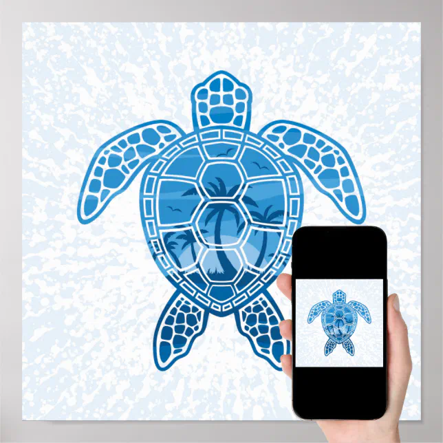 Tropical Island Sea Turtle Design in Blue Poster | Zazzle
