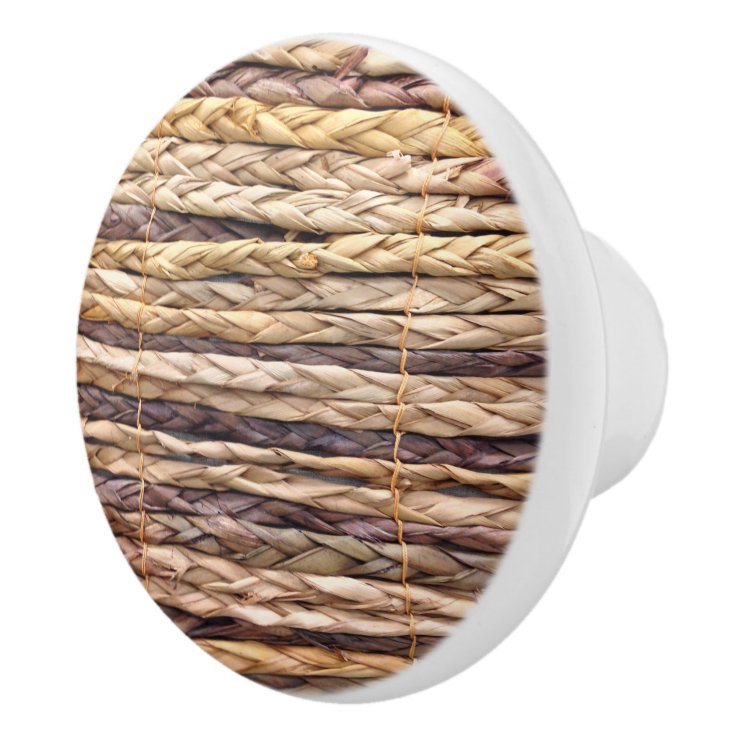 tropical island style beach rustic woven wicker ceramic knob | Zazzle