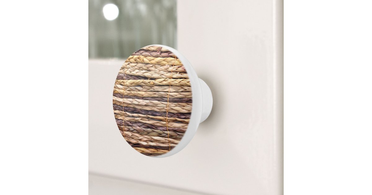 tropical island style beach rustic woven wicker ceramic knob | Zazzle
