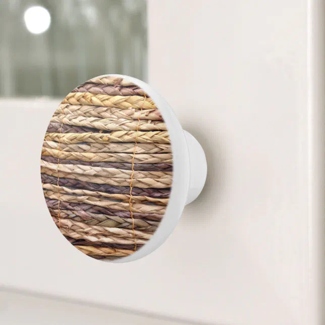 tropical island style beach rustic woven wicker ceramic knob | Zazzle
