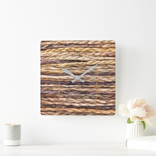 tropical island style beach rustic woven wicker square wall clock ...