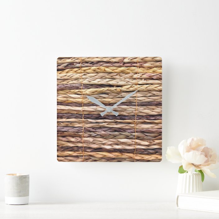 tropical island style beach rustic woven wicker square wall clock ...