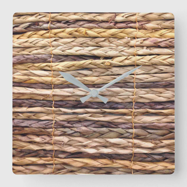 tropical island style beach rustic woven wicker square wall clock | Zazzle