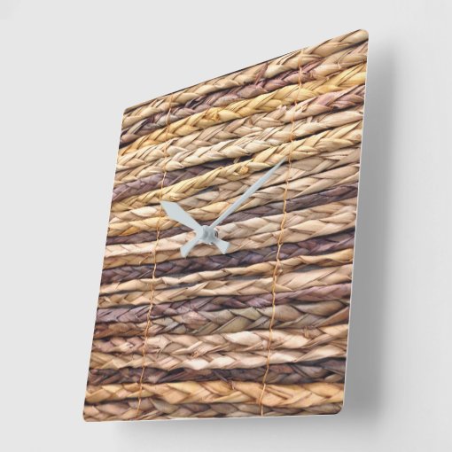 tropical island style beach rustic woven wicker square wall clock | Zazzle