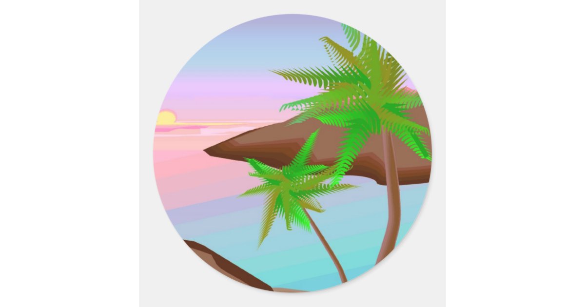 Tropical Island Sunset Sticker | Zazzle
