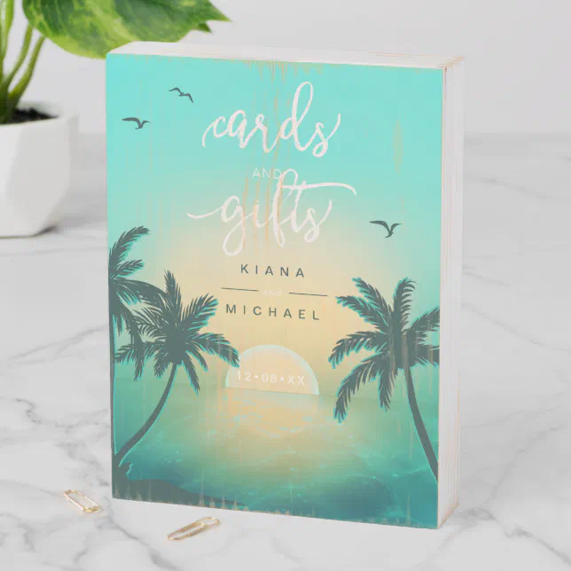 Tropical Isle Sunrise Cards and Gifts Teal ID581 Wooden Box Sign | Zazzle