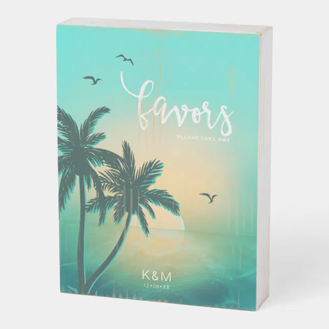 Tropical Isle Sunrise Favors Teal ID581 Wooden Box Sign | Zazzle