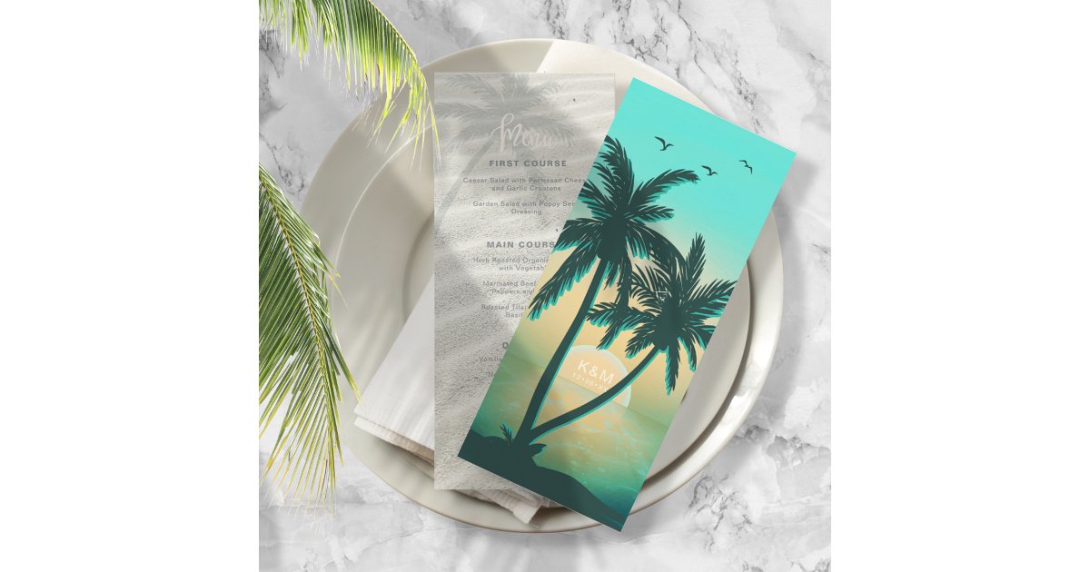 Tropical Isle Sunrise Wedding Menu Teal ID581 | Zazzle