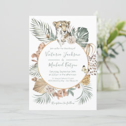 Tropical Jungle Cheetah Palm Wreath Wedding Invitation | Zazzle