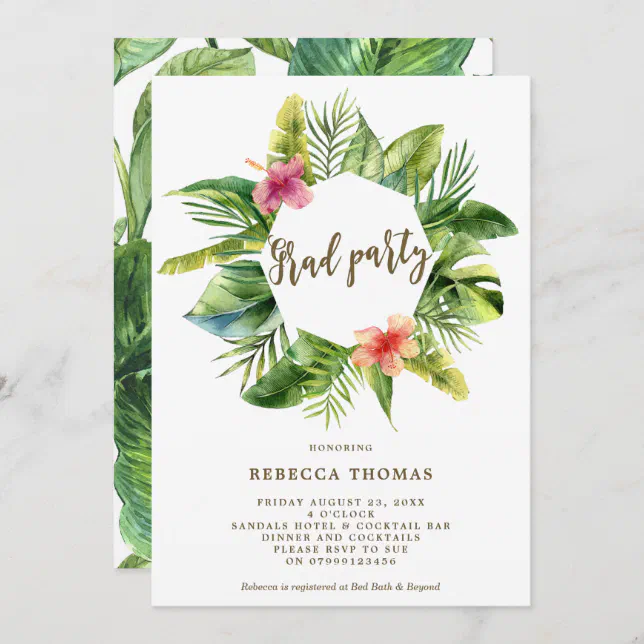 Tropical jungle graduation party invitation | Zazzle