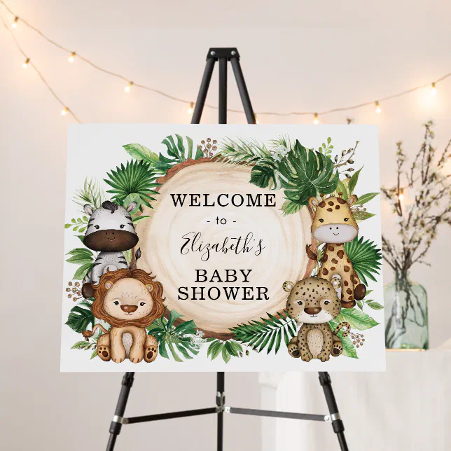 Tropical Jungle Greenery Safari Animals Welcome Foam Board | Zazzle