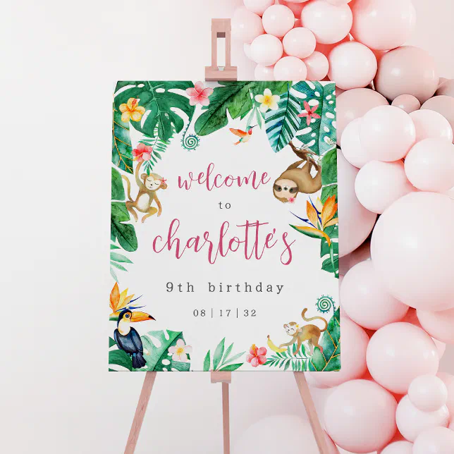 Tropical Jungle Kids Birthday Party Welcome Sign | Zazzle