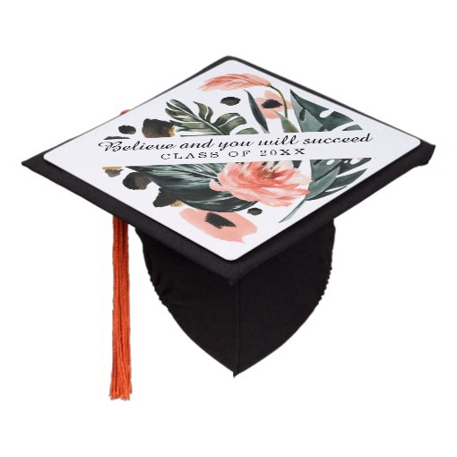 Tropical Jungle Pink Floral Graduation Cap Topper | Zazzle