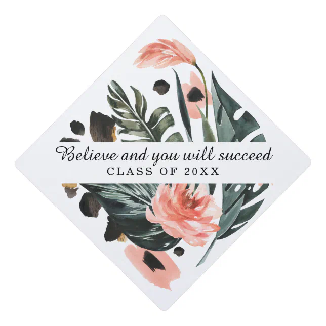 Tropical Jungle Pink Floral Graduation Cap Topper | Zazzle