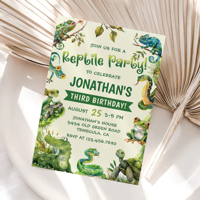 Tropical Jungle Reptile Kids Birthday Party Invitation | Zazzle