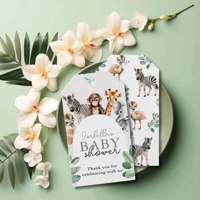 Tropical Jungle Safari Animals Boy Baby Shower Gift Tags | Zazzle