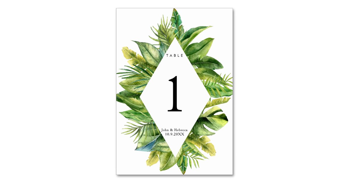 tropical jungle wedding table number card | Zazzle