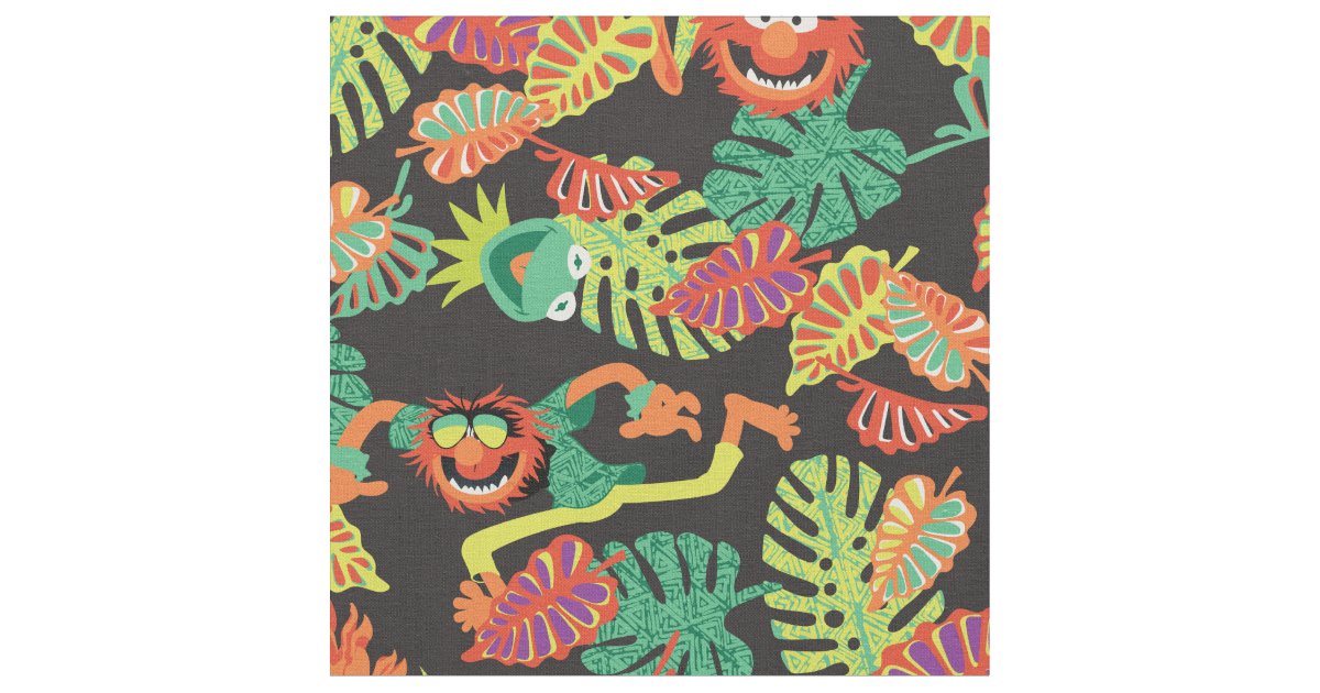 Tropical Kermit & Animal Pattern Fabric | Zazzle