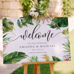 Tropical Leaf and Floral Welcome Wedding Sign | Zazzle