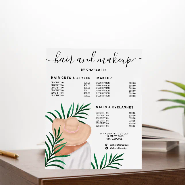 Tropical leaf fashion hair makeup salon price foam board | Zazzle