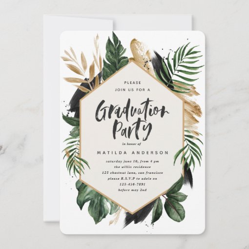 Tropical leaf graduation invitation | Zazzle