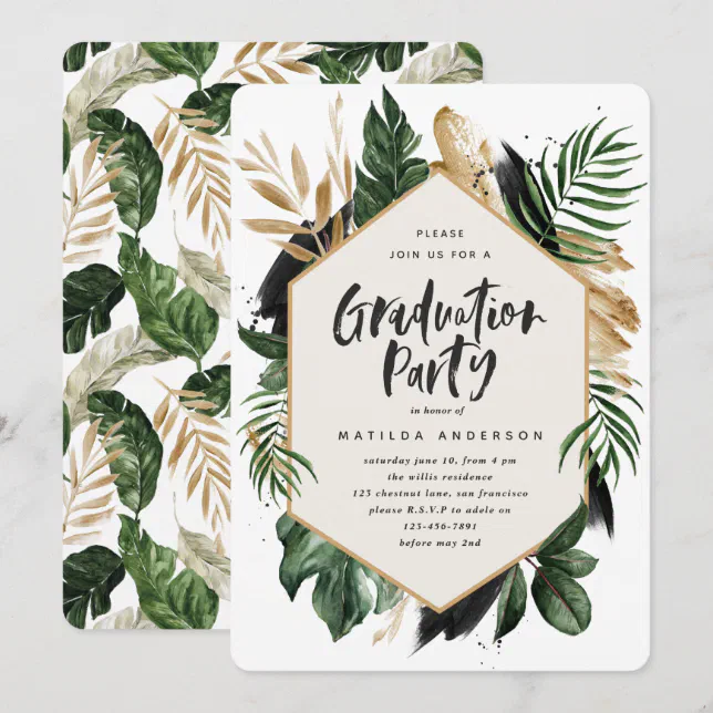 Tropical leaf graduation invitation | Zazzle