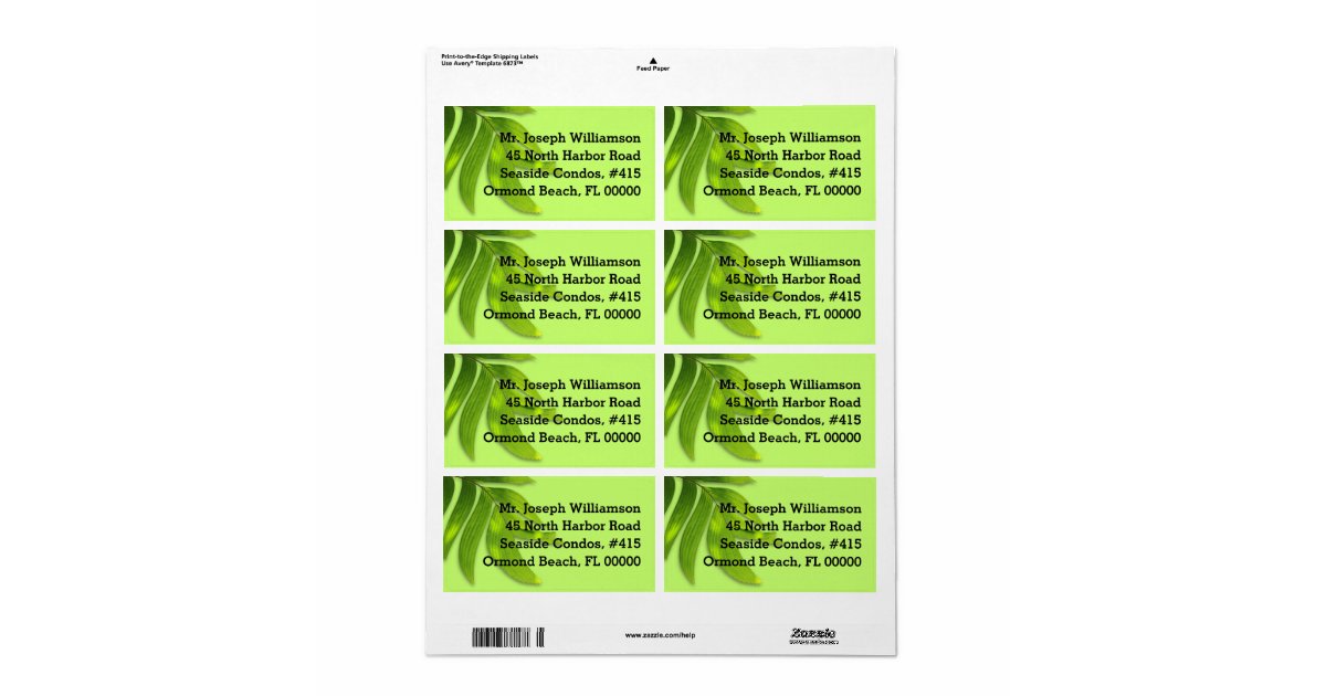 Tropical Leaf Lime Green Custom Shipping Labels | Zazzle