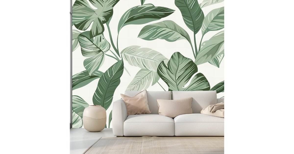 Tropical Leaf Pattern | Seamless Sage Green Wallpaper | Zazzle